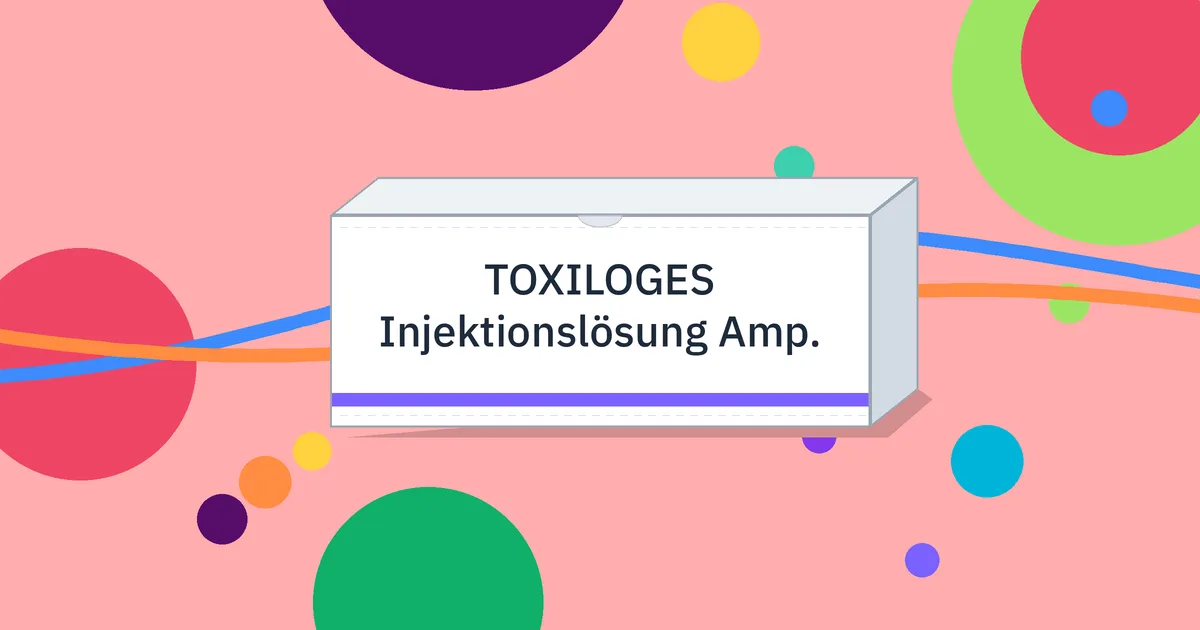 Symbolbild: Packung mit der Aufschrift TOXILOGES Injektionslösung Amp. (PZN 13703884) – Verfügbarkeit und Bezug in Apotheken in Frankfurt am Main