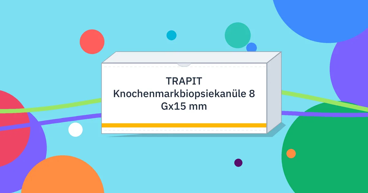 Symbolbild: Packung mit der Aufschrift TRAPIT Knochenmarkbiopsiekanüle 8 Gx15 mm (PZN 03918879) – Verfügbarkeit und Bezug in Apotheken in Frankfurt am Main