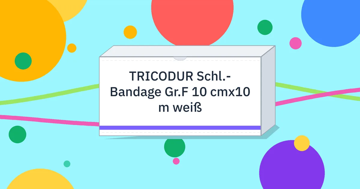 Symbolbild: Packung mit der Aufschrift TRICODUR Schl.-Bandage Gr.F 10 cmx10 m weiß (PZN 02154032) – Verfügbarkeit und Bezug in Apotheken in Frankfurt am Main
