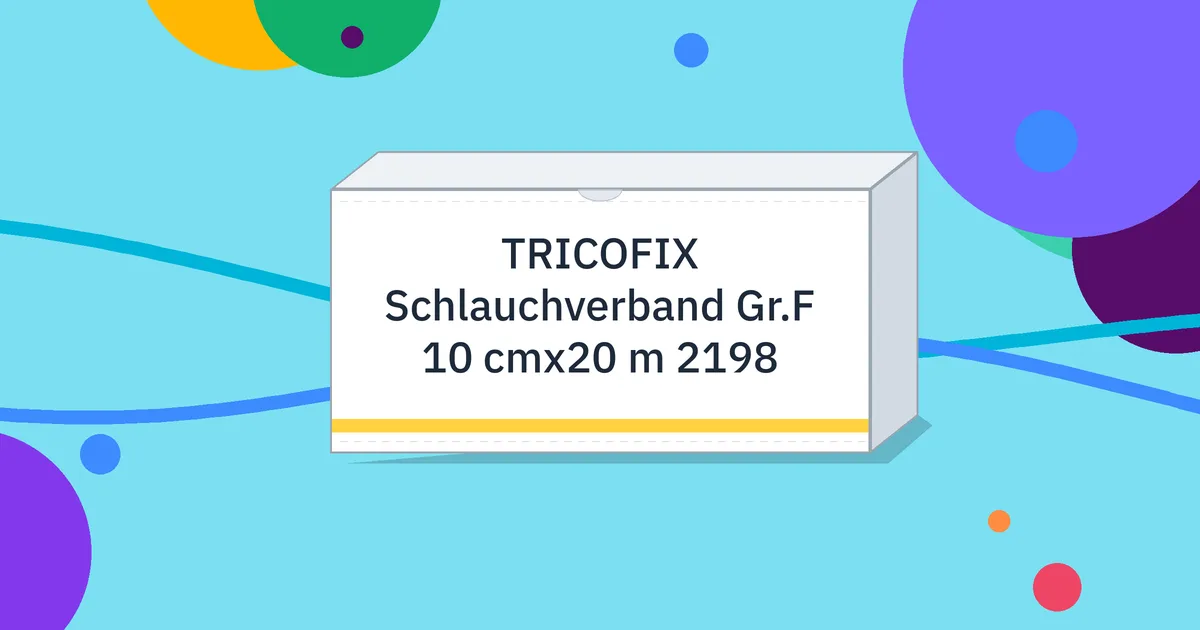 Symbolbild: Packung mit der Aufschrift TRICOFIX Schlauchverband Gr.F 10 cmx20 m 2198 (PZN 05490368) – Verfügbarkeit und Bezug in Apotheken in Frankfurt am Main