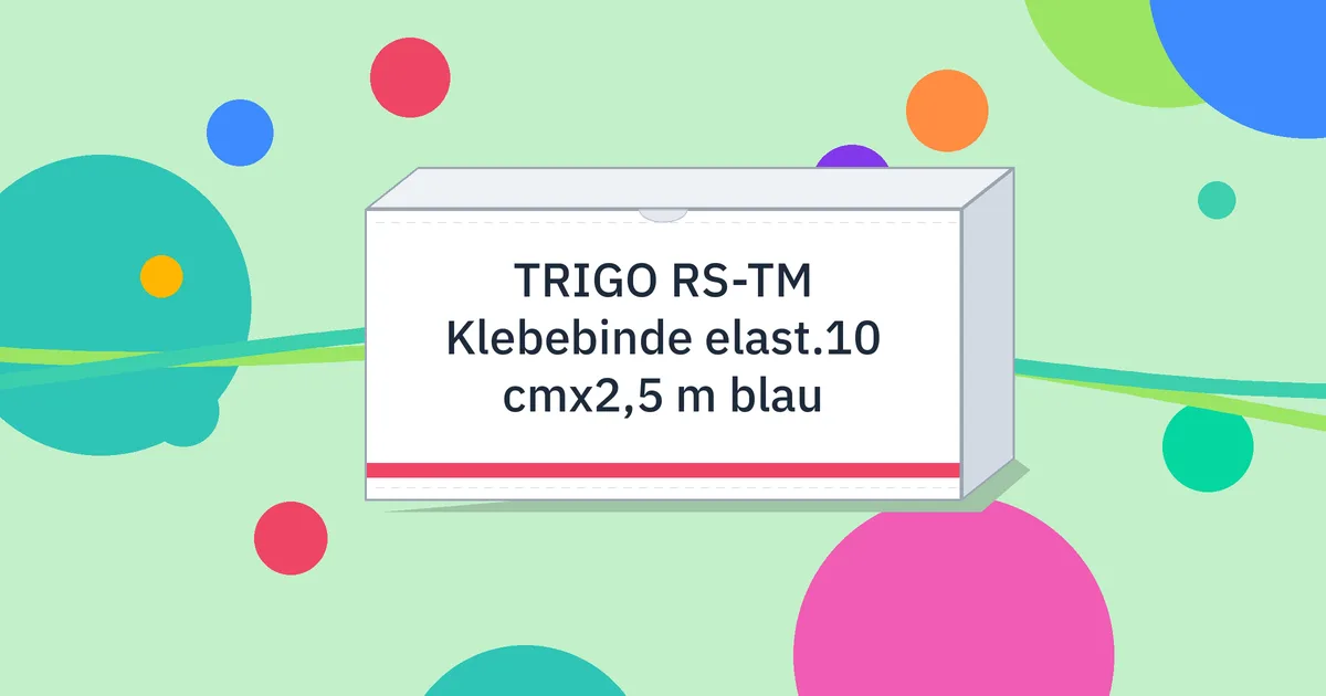 Symbolbild: Packung mit der Aufschrift TRIGO RS-TM Klebebinde elast.10 cmx2,5 m blau (PZN 13153432) – Verfügbarkeit und Bezug in Apotheken in Frankfurt am Main