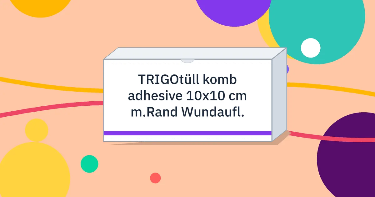 Symbolbild: Packung mit der Aufschrift TRIGOtüll komb adhesive 10x10 cm m.Rand Wundaufl. (PZN 20343096) – Verfügbarkeit und Bezug in Apotheken in Frankfurt am Main