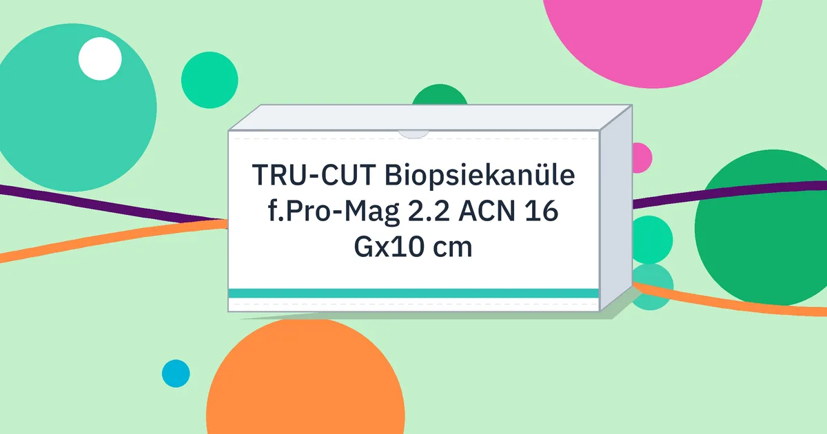 Symbolbild: Packung mit der Aufschrift TRU-CUT Biopsiekanüle f.Pro-Mag 2.2 ACN 16 Gx10 cm (PZN 07096581) – Verfügbarkeit und Bezug in Apotheken in Frankfurt am Main