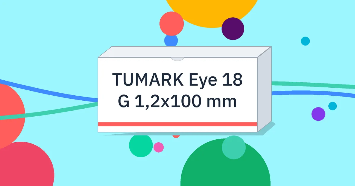 Symbolbild: Packung mit der Aufschrift TUMARK Eye 18 G 1,2x100 mm (PZN 20085903) – Verfügbarkeit und Bezug in Apotheken in Frankfurt am Main