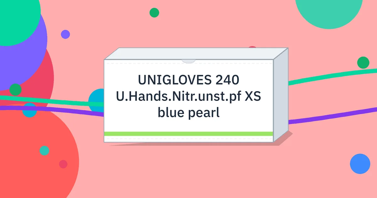 Symbolbild: Packung mit der Aufschrift UNIGLOVES 240 U.Hands.Nitr.unst.pf XS blue pearl (PZN 18102273) – Verfügbarkeit und Bezug in Apotheken in Frankfurt am Main