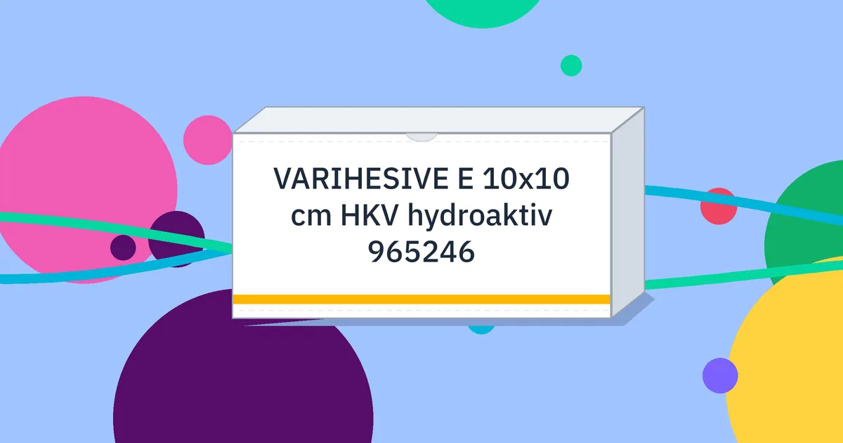 Symbolbild: Packung mit der Aufschrift VARIHESIVE E 10x10 cm HKV hydroaktiv 965246 (PZN 07379132) – Verfügbarkeit und Bezug in Apotheken in Frankfurt am Main