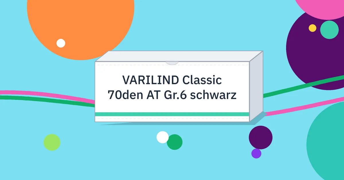 Symbolbild: Packung mit der Aufschrift VARILIND Classic 70den AT Gr.6 schwarz (PZN 09521841) – Verfügbarkeit und Bezug in Apotheken in Frankfurt am Main