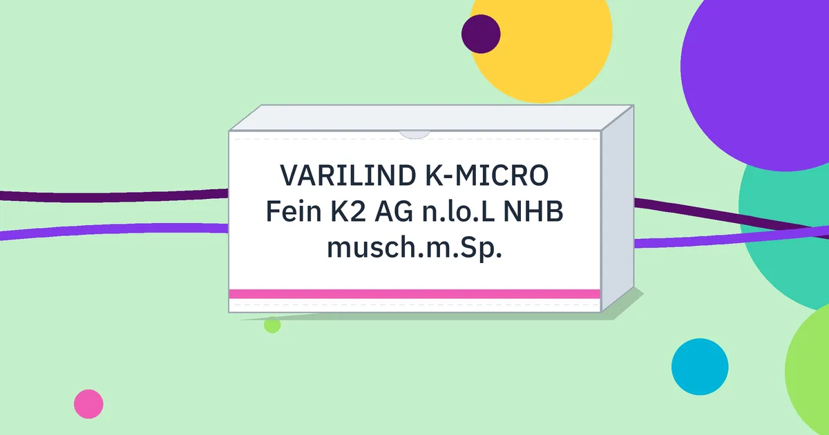 Symbolbild: Packung mit der Aufschrift VARILIND K-MICRO Fein K2 AG n.lo.L NHB musch.m.Sp. (PZN 20556923) – Verfügbarkeit und Bezug in Apotheken in Frankfurt am Main