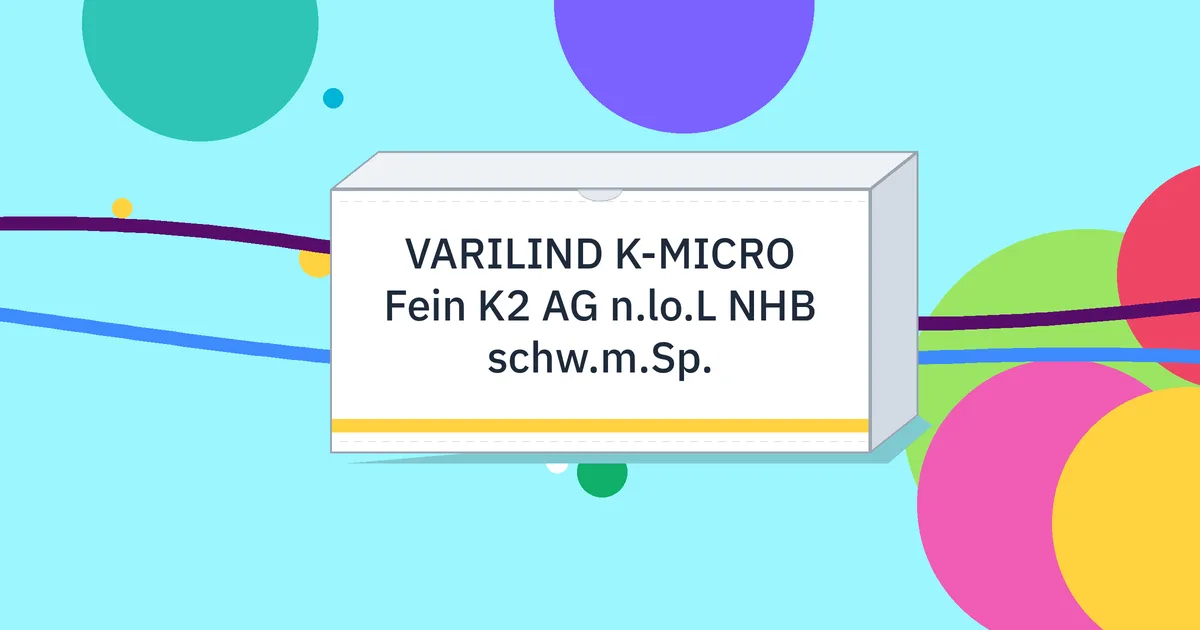 Symbolbild: Packung mit der Aufschrift VARILIND K-MICRO Fein K2 AG n.lo.L NHB schw.m.Sp. (PZN 20556550) – Verfügbarkeit und Bezug in Apotheken in Frankfurt am Main