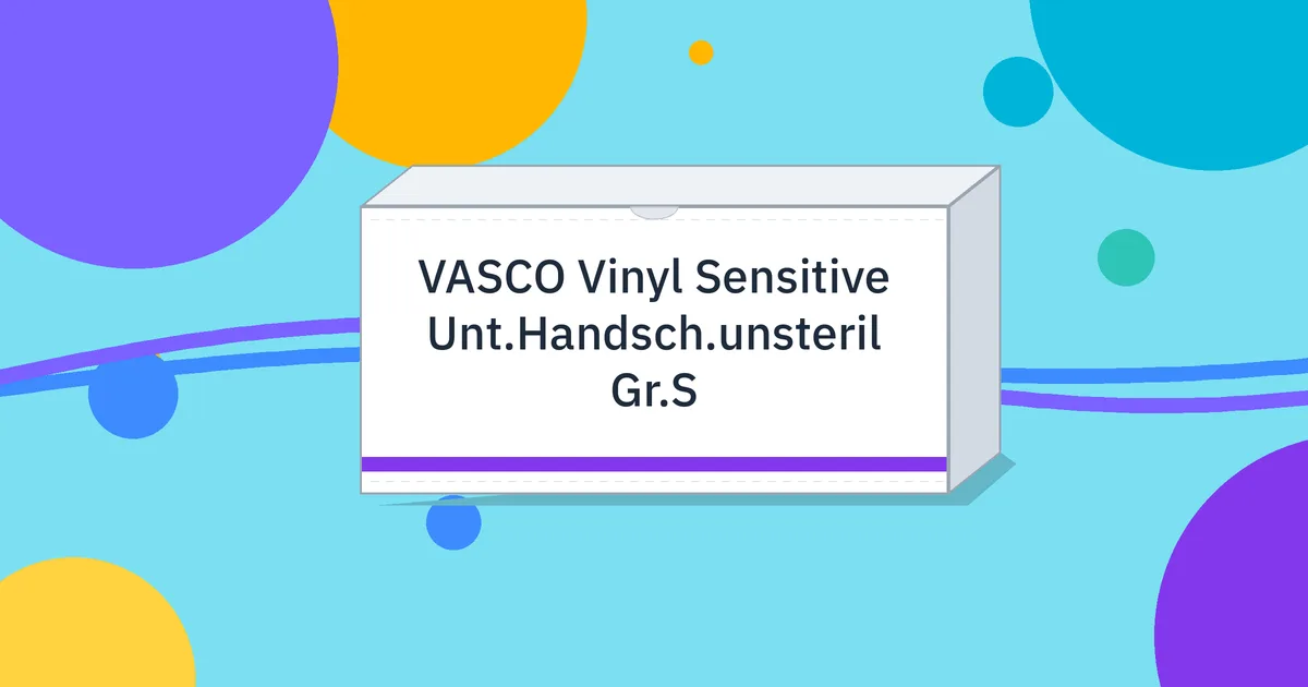 Symbolbild: Packung mit der Aufschrift VASCO Vinyl Sensitive Unt.Handsch.unsteril Gr.S (PZN 19767187) – Verfügbarkeit und Bezug in Apotheken in Frankfurt am Main