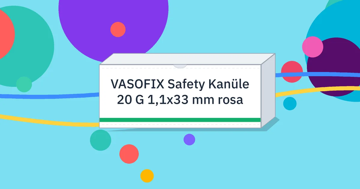 Symbolbild: Packung mit der Aufschrift VASOFIX Safety Kanüle 20 G 1,1x33 mm rosa (PZN 18605904) – Verfügbarkeit und Bezug in Apotheken in Frankfurt am Main