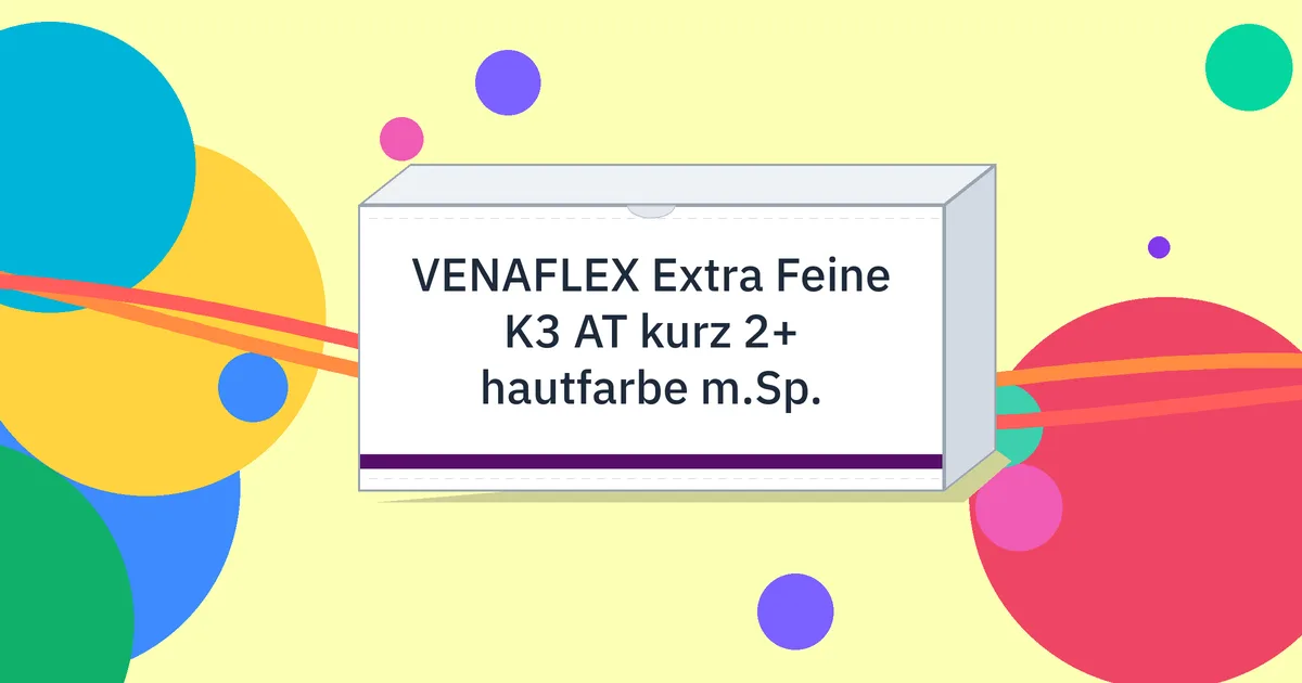 Symbolbild: Packung mit der Aufschrift VENAFLEX Extra Feine K3 AT kurz 2+ hautfarbe m.Sp. (PZN 18308744) – Verfügbarkeit und Bezug in Apotheken in Frankfurt am Main