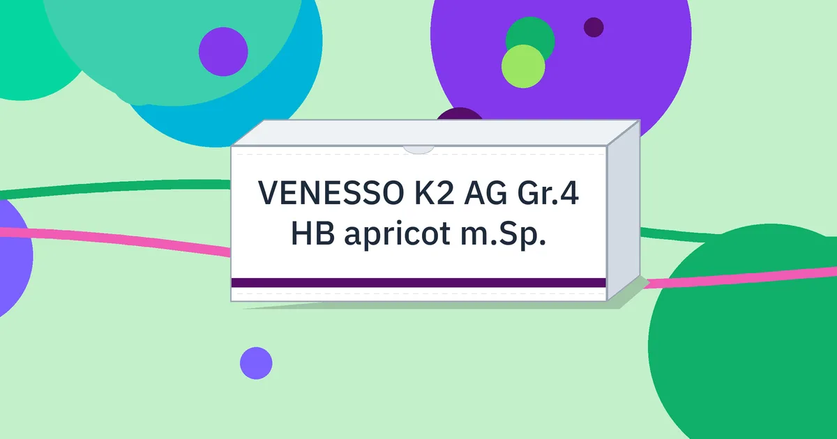 Symbolbild: Packung mit der Aufschrift VENESSO K2 AG Gr.4 HB apricot m.Sp. (PZN 03262976) – Verfügbarkeit und Bezug in Apotheken in Frankfurt am Main