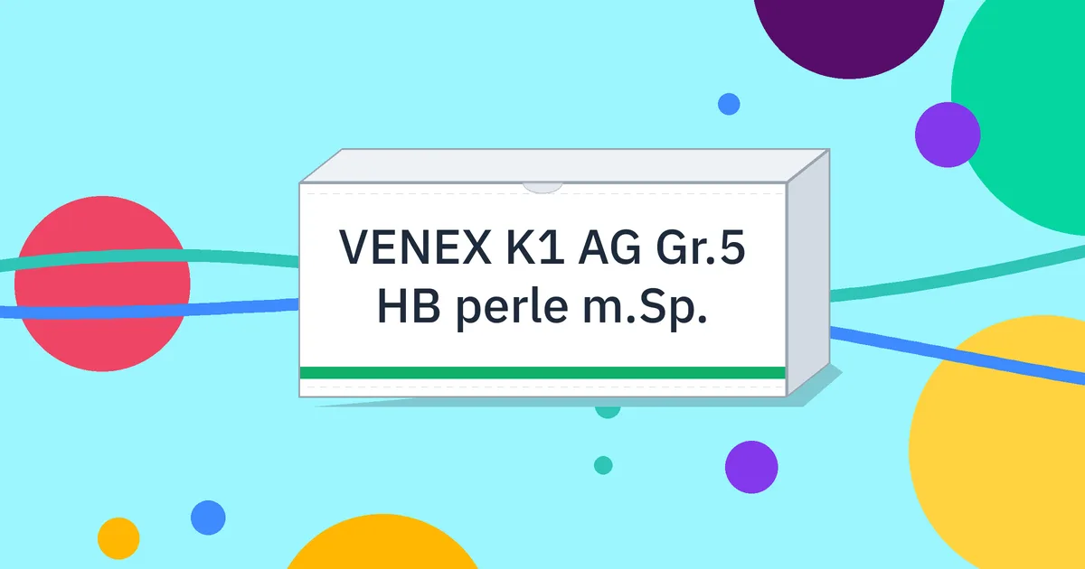 Symbolbild: Packung mit der Aufschrift VENEX K1 AG Gr.5 HB perle m.Sp. (PZN 03191101) – Verfügbarkeit und Bezug in Apotheken in Frankfurt am Main