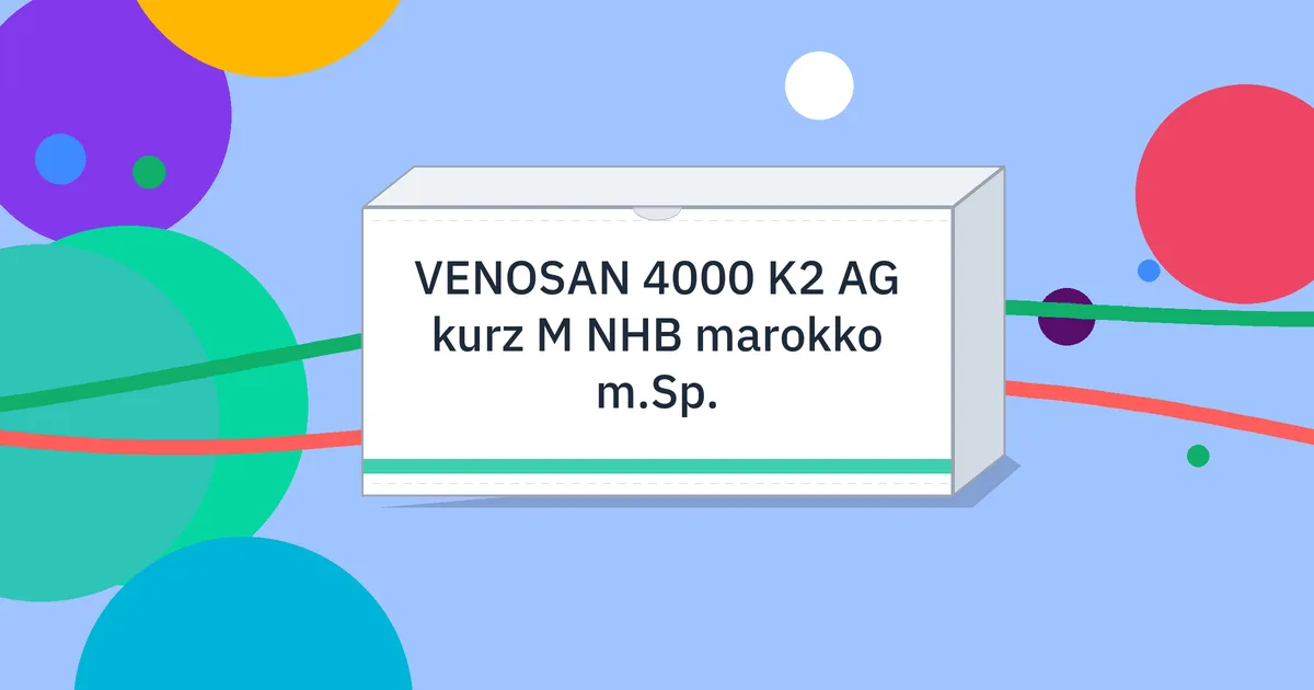 Symbolbild: Packung mit der Aufschrift VENOSAN 4000 K2 AG kurz M NHB marokko m.Sp. (PZN 14426234) – Verfügbarkeit und Bezug in Apotheken in Frankfurt am Main