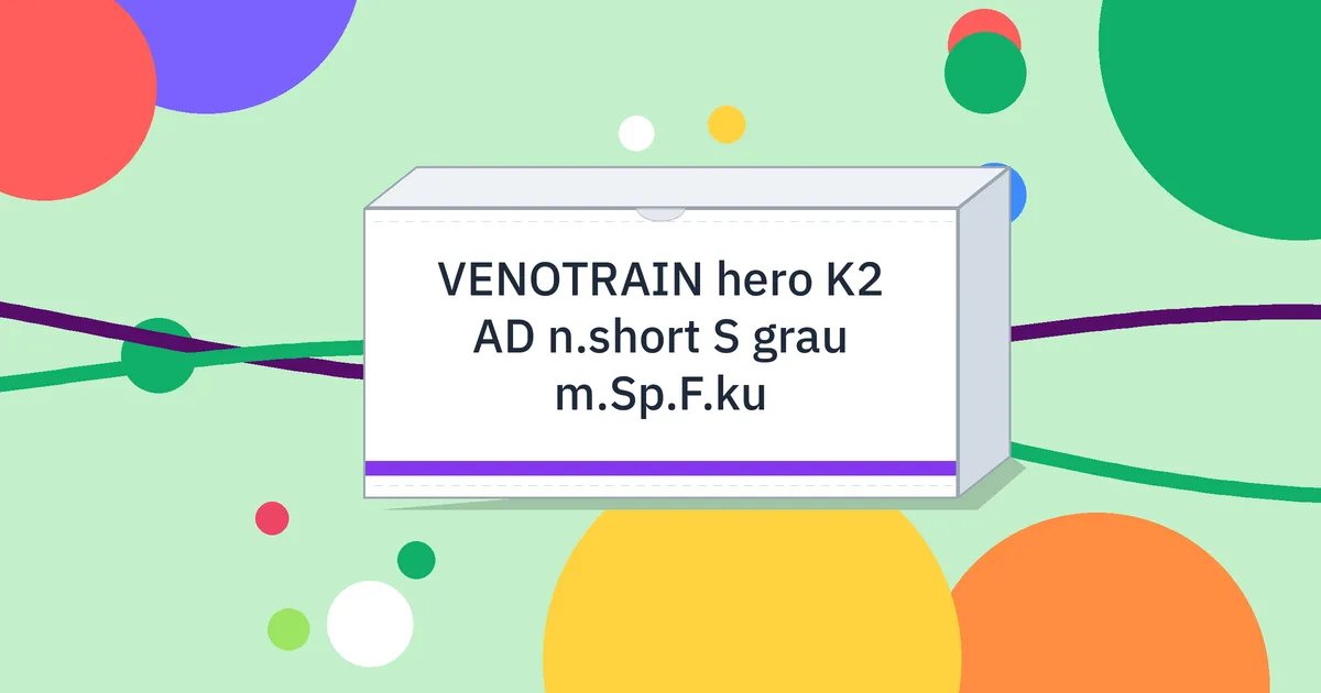 Symbolbild: Packung mit der Aufschrift VENOTRAIN hero K2 AD n.short S grau m.Sp.F.ku (PZN 19190115) – Verfügbarkeit und Bezug in Apotheken in Frankfurt am Main