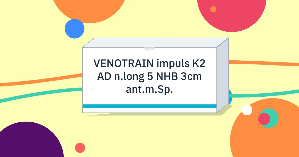 Symbolbild: Packung mit der Aufschrift VENOTRAIN impuls K2 AD n.long 5 NHB 3cm ant.m.Sp. (PZN 15224113) – Verfügbarkeit und Bezug in Apotheken in Frankfurt am Main