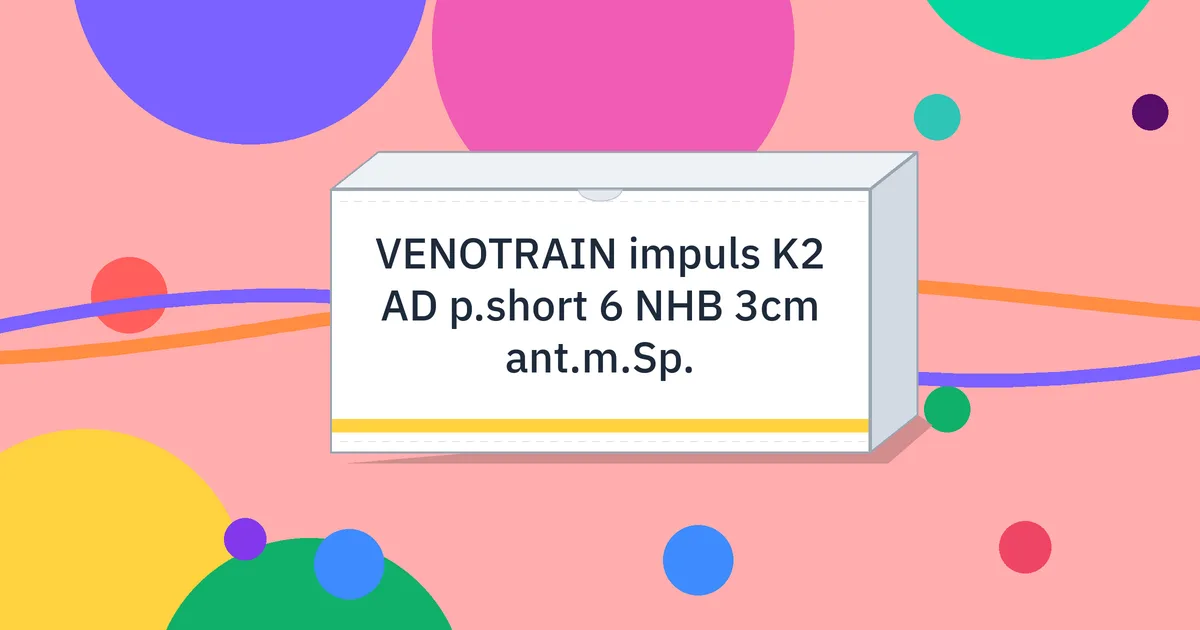 Symbolbild: Packung mit der Aufschrift VENOTRAIN impuls K2 AD p.short 6 NHB 3cm ant.m.Sp. (PZN 15224202) – Verfügbarkeit und Bezug in Apotheken in Frankfurt am Main