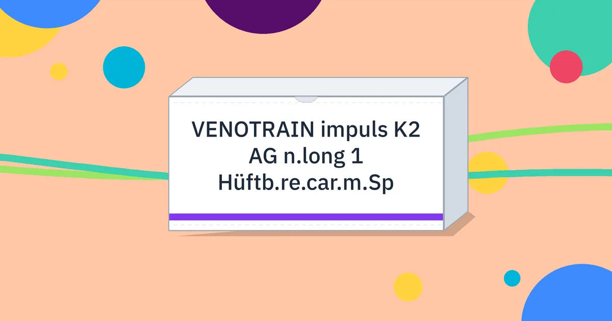 Symbolbild: Packung mit der Aufschrift VENOTRAIN impuls K2 AG n.long 1 Hüftb.re.car.m.Sp (PZN 10292699) – Verfügbarkeit und Bezug in Apotheken in Frankfurt am Main