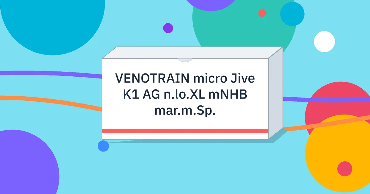 Symbolbild: Packung mit der Aufschrift VENOTRAIN micro Jive K1 AG n.lo.XL mNHB mar.m.Sp. (PZN 17761855) – Verfügbarkeit und Bezug in Apotheken in Frankfurt am Main