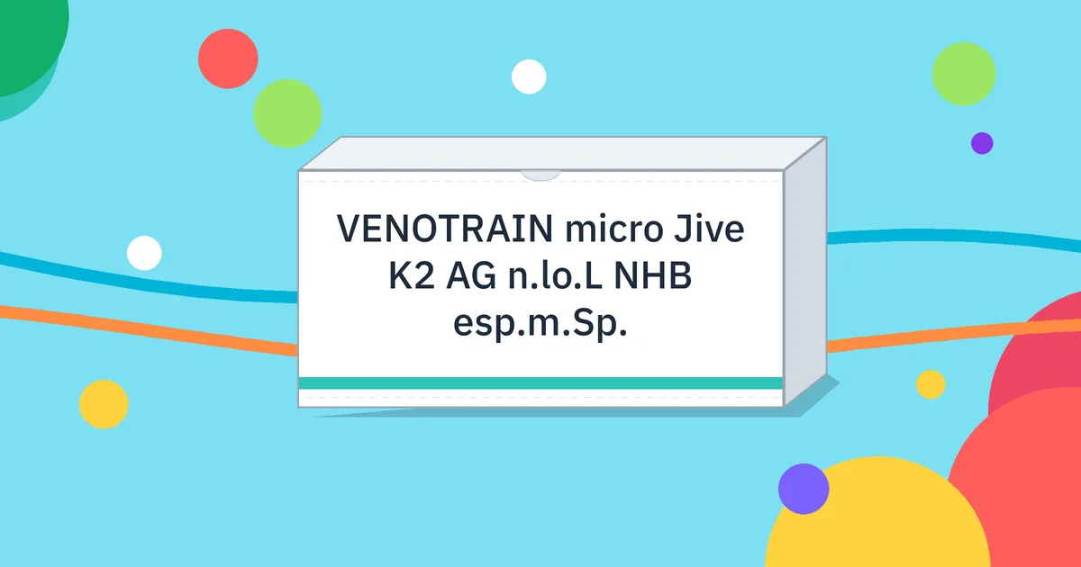 Symbolbild: Packung mit der Aufschrift VENOTRAIN micro Jive K2 AG n.lo.L NHB esp.m.Sp. (PZN 17765959) – Verfügbarkeit und Bezug in Apotheken in Frankfurt am Main