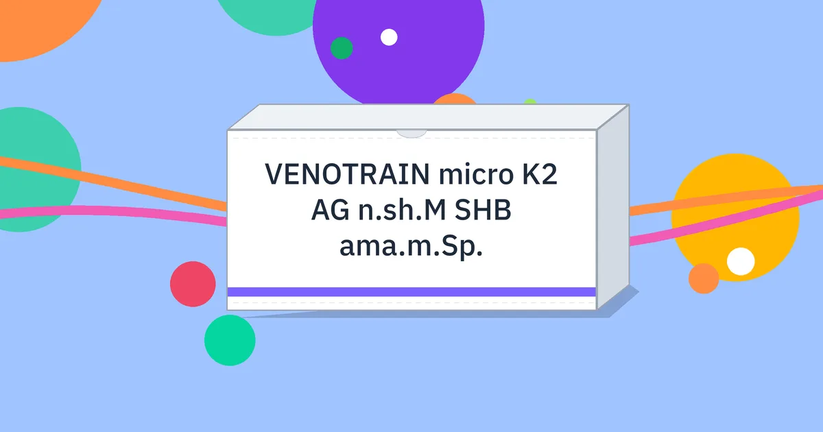 Symbolbild: Packung mit der Aufschrift VENOTRAIN micro K2 AG n.sh.M SHB ama.m.Sp. (PZN 02352660) – Verfügbarkeit und Bezug in Apotheken in Frankfurt am Main