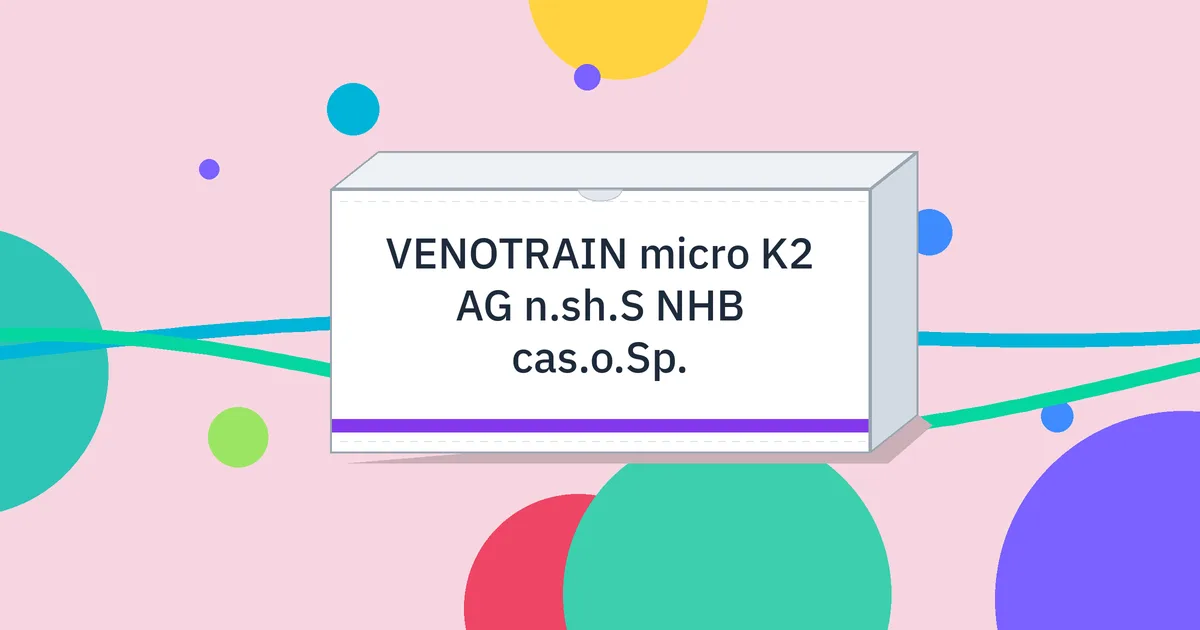 Symbolbild: Packung mit der Aufschrift VENOTRAIN micro K2 AG n.sh.S NHB cas.o.Sp. (PZN 20760954) – Verfügbarkeit und Bezug in Apotheken in Frankfurt am Main
