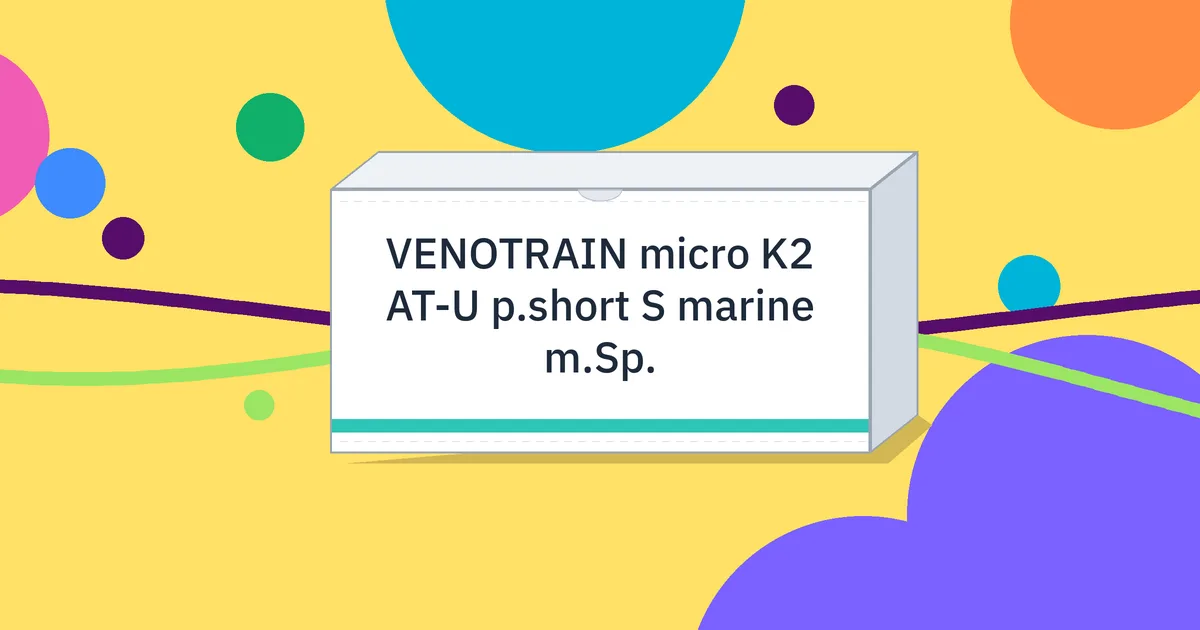 Symbolbild: Packung mit der Aufschrift VENOTRAIN micro K2 AT-U p.short S marine m.Sp. (PZN 03725614) – Verfügbarkeit und Bezug in Apotheken in Frankfurt am Main