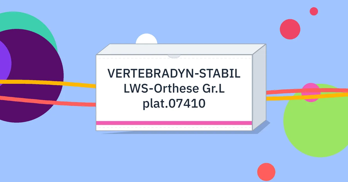 Symbolbild: Packung mit der Aufschrift VERTEBRADYN-STABIL LWS-Orthese Gr.L plat.07410 (PZN 05543082) – Verfügbarkeit und Bezug in Apotheken in Frankfurt am Main