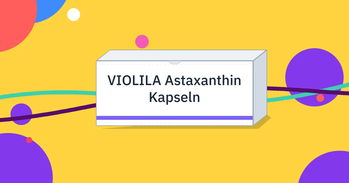 Symbolbild: Packung mit der Aufschrift VIOLILA Astaxanthin Kapseln (PZN 11590080) – Verfügbarkeit und Bezug in Apotheken in Frankfurt am Main