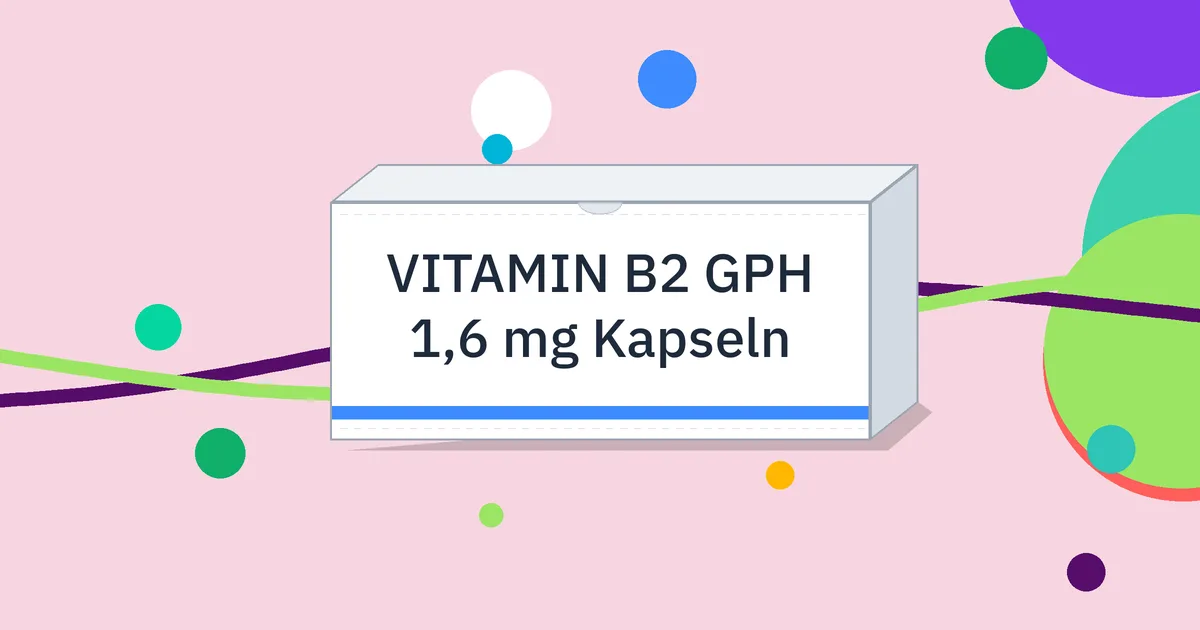 Symbolbild: Packung mit der Aufschrift VITAMIN B2 GPH 1,6 mg Kapseln (PZN 02548481) – Verfügbarkeit und Bezug in Apotheken in Frankfurt am Main