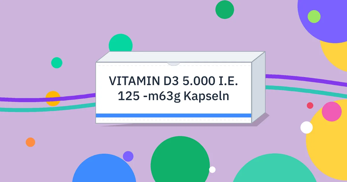 Symbolbild: Packung mit der Aufschrift VITAMIN D3 5.000 I.E. 125 -m63g Kapseln (PZN 15869212) – Verfügbarkeit und Bezug in Apotheken in Frankfurt am Main