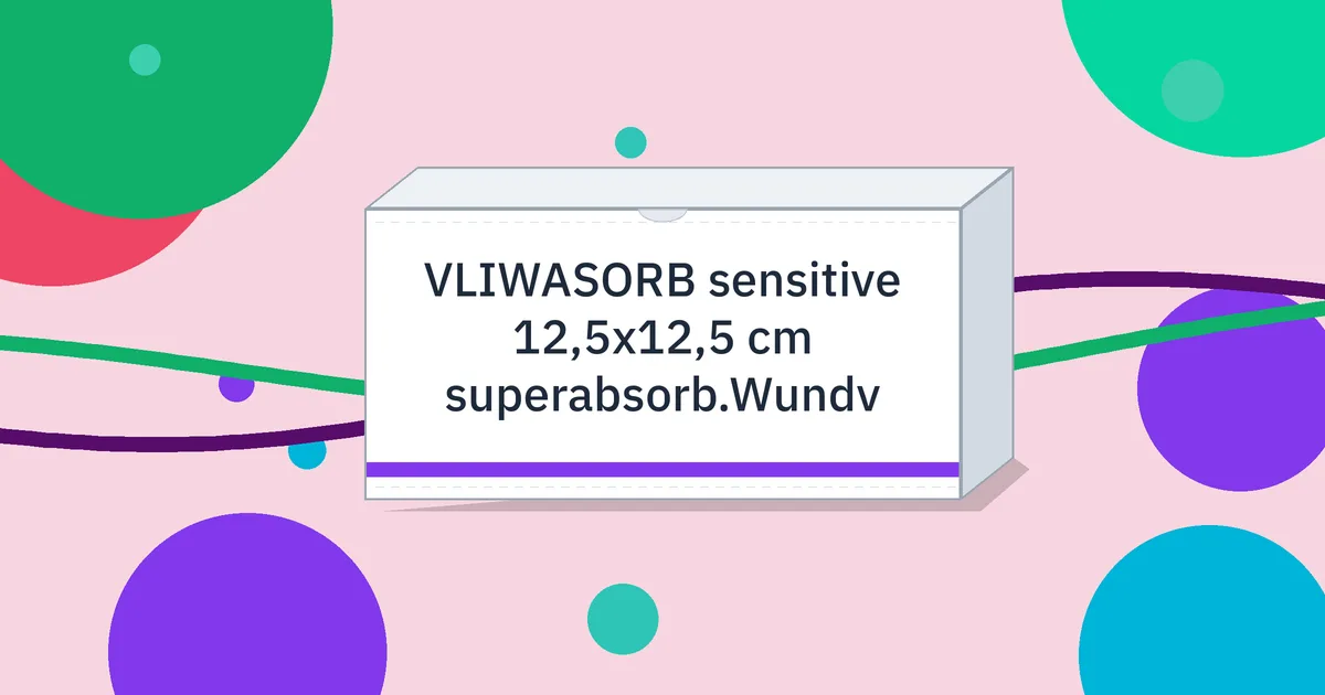 Symbolbild: Packung mit der Aufschrift VLIWASORB sensitive 12,5x12,5 cm superabsorb.Wundv (PZN 16876349) – Verfügbarkeit und Bezug in Apotheken in Frankfurt am Main