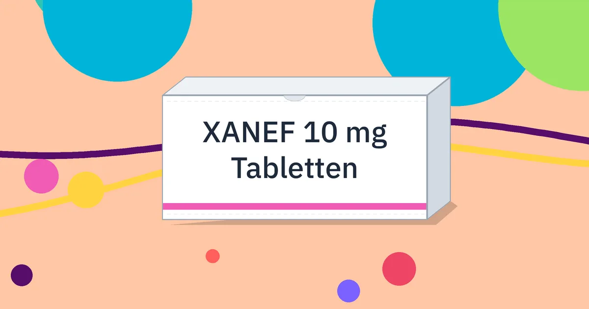 Symbolbild: Packung mit der Aufschrift XANEF 10 mg Tabletten (PZN 11287097) – Verfügbarkeit und Bezug in Apotheken in Frankfurt am Main