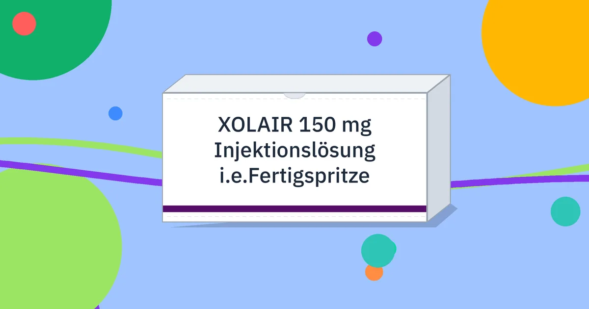 Symbolbild: Packung mit der Aufschrift XOLAIR 150 mg Injektionslösung i.e.Fertigspritze (PZN 09175149) – Verfügbarkeit und Bezug in Apotheken in Frankfurt am Main