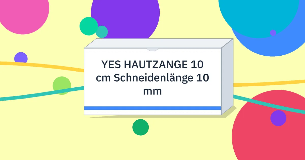 Symbolbild: Packung mit der Aufschrift YES HAUTZANGE 10 cm Schneidenlänge 10 mm (PZN 14220403) – Verfügbarkeit und Bezug in Apotheken in Frankfurt am Main