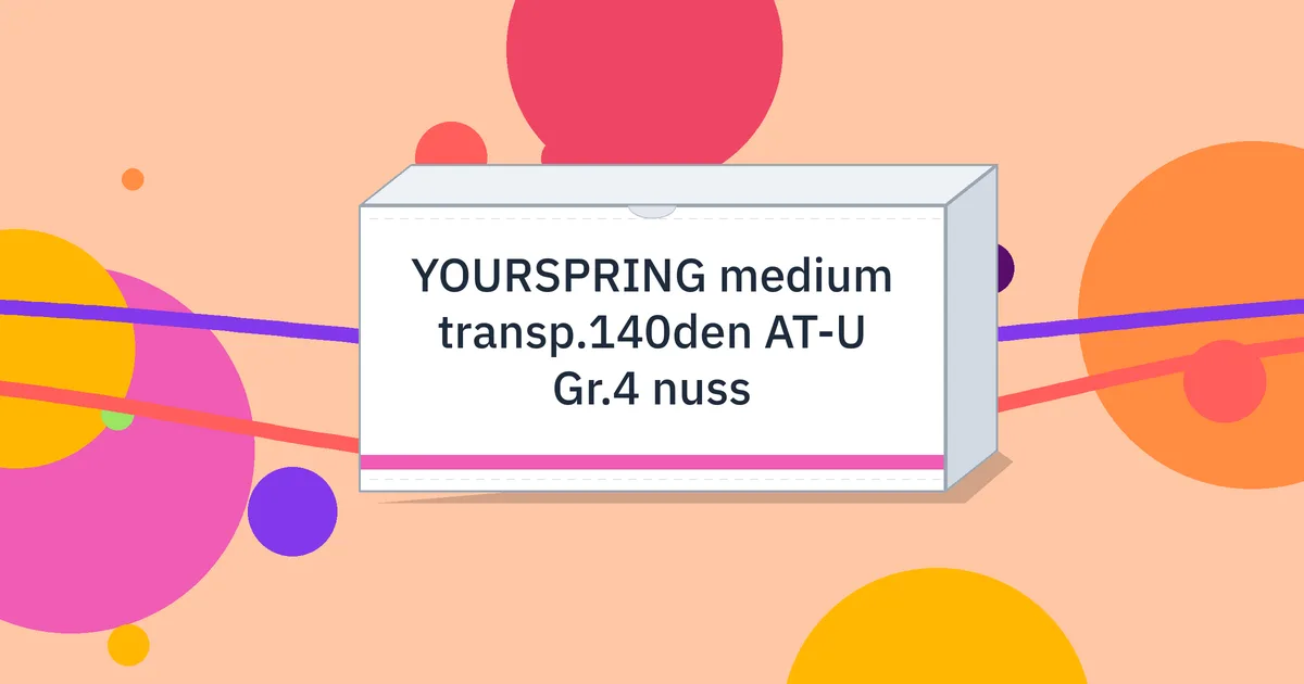 Symbolbild: Packung mit der Aufschrift YOURSPRING medium transp.140den AT-U Gr.4 nuss (PZN 18057532) – Verfügbarkeit und Bezug in Apotheken in Frankfurt am Main