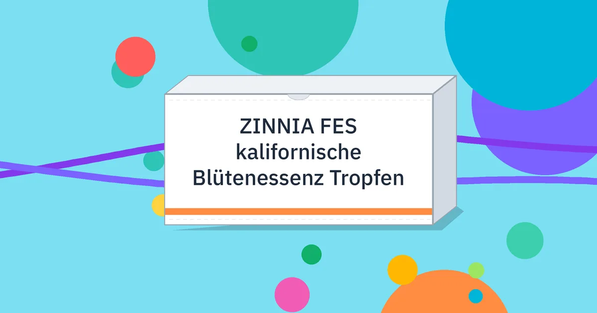 Symbolbild: Packung mit der Aufschrift ZINNIA FES kalifornische Blütenessenz Tropfen (PZN 09174090) – Verfügbarkeit und Bezug in Apotheken in Frankfurt am Main