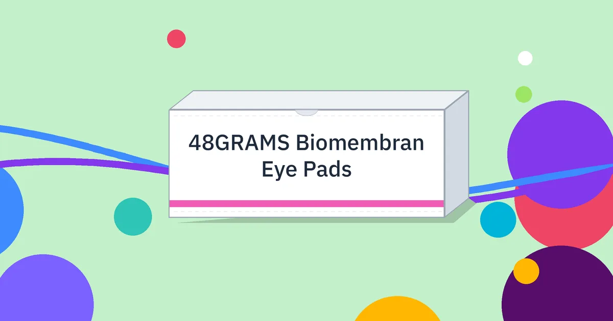Symbolbild: Packung mit der Aufschrift 48GRAMS Biomembran Eye Pads (PZN 18678257) – Verfügbarkeit und Bezug in Apotheken in Frankfurt am Main