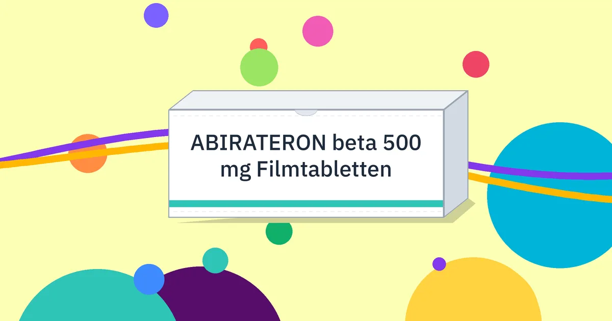 Symbolbild: Packung mit der Aufschrift ABIRATERON beta 500 mg Filmtabletten (PZN 17623372) – Verfügbarkeit und Bezug in Apotheken in Frankfurt am Main