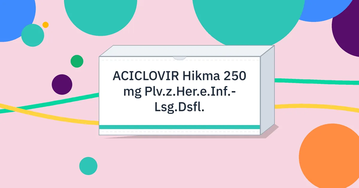 Symbolbild: Packung mit der Aufschrift ACICLOVIR Hikma 250 mg Plv.z.Her.e.Inf.-Lsg.Dsfl. (PZN 10984138) – Verfügbarkeit und Bezug in Apotheken in Frankfurt am Main
