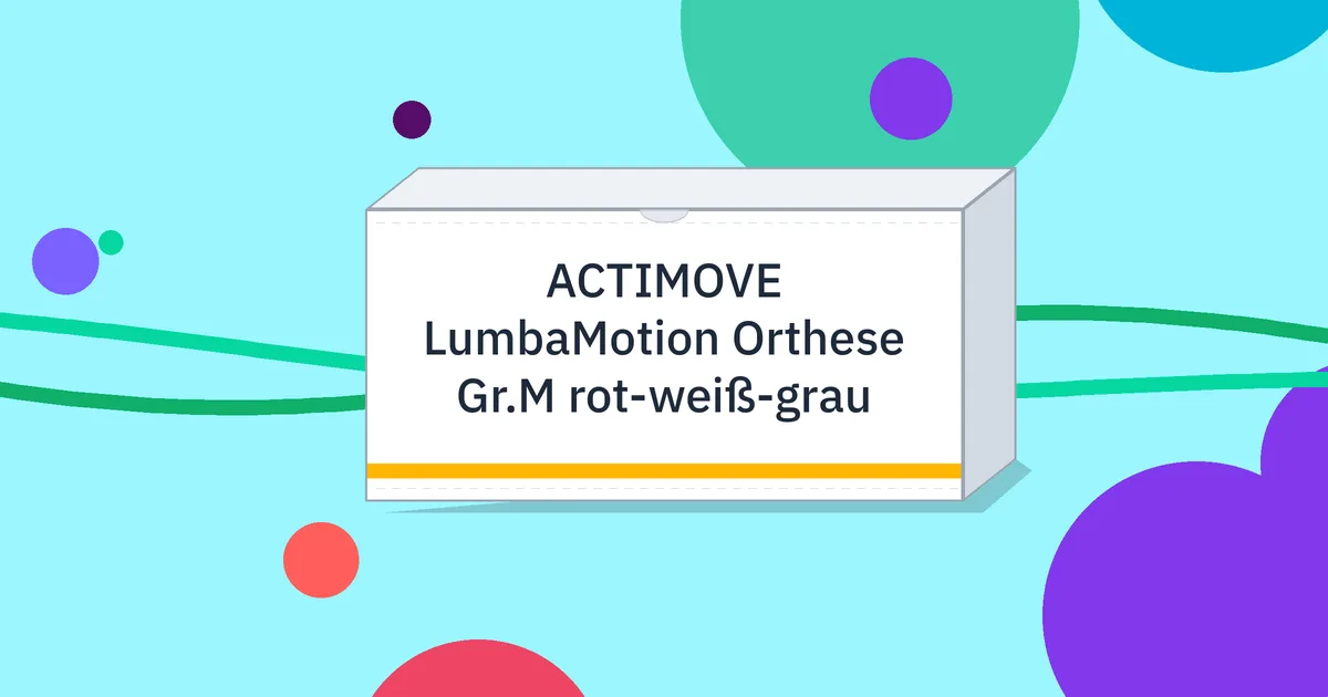 Symbolbild: Packung mit der Aufschrift ACTIMOVE LumbaMotion Orthese Gr.M rot-weiß-grau (PZN 17948068) – Verfügbarkeit und Bezug in Apotheken in Frankfurt am Main
