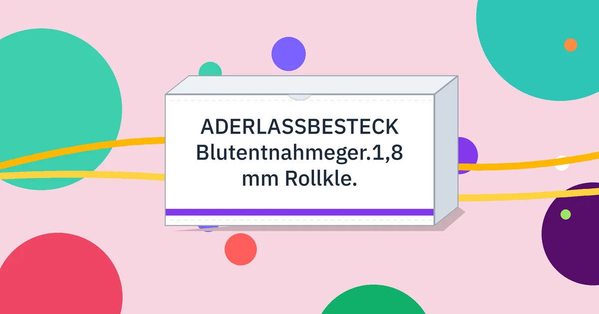 Symbolbild: Packung mit der Aufschrift ADERLASSBESTECK Blutentnahmeger.1,8 mm Rollkle. (PZN 08482493) – Verfügbarkeit und Bezug in Apotheken in Frankfurt am Main