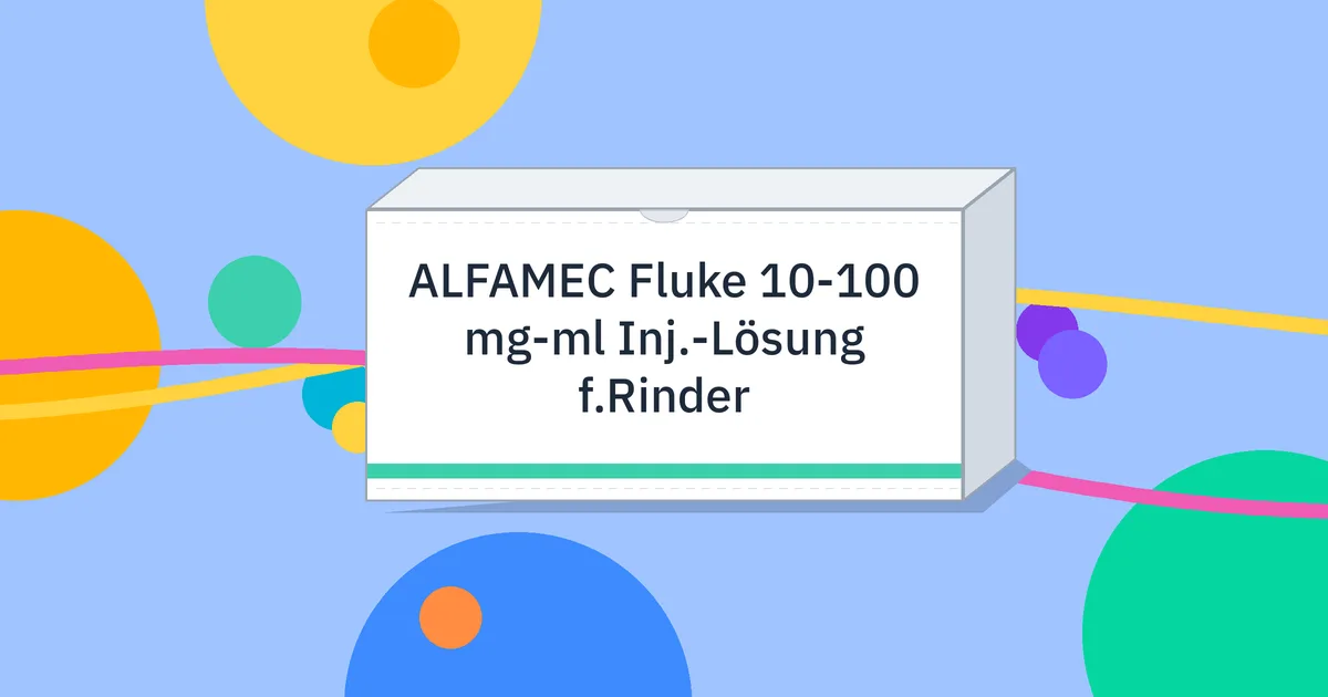Symbolbild: Packung mit der Aufschrift ALFAMEC Fluke 10-100 mg-ml Inj.-Lösung f.Rinder (PZN 17167282) – Verfügbarkeit und Bezug in Apotheken in Frankfurt am Main