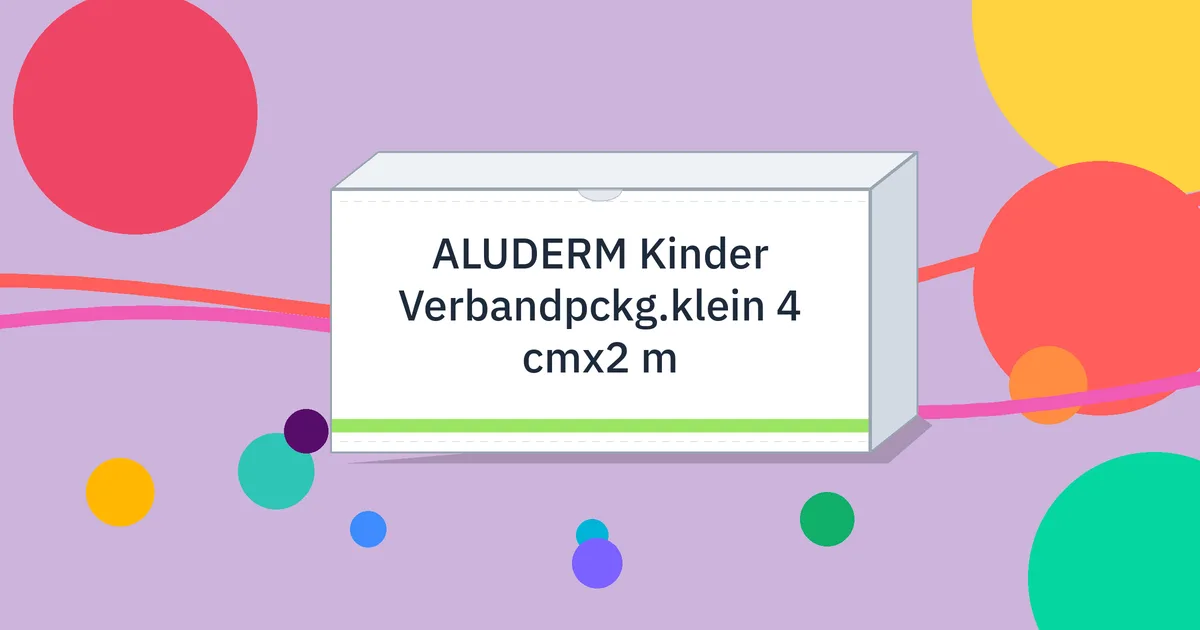 Symbolbild: Packung mit der Aufschrift ALUDERM Kinder Verbandpckg.klein 4 cmx2 m (PZN 00118552) – Verfügbarkeit und Bezug in Apotheken in Frankfurt am Main