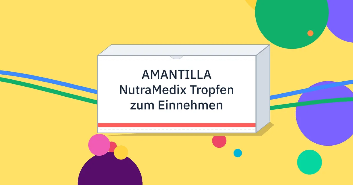 Symbolbild: Packung mit der Aufschrift AMANTILLA NutraMedix Tropfen zum Einnehmen (PZN 18039907) – Verfügbarkeit und Bezug in Apotheken in Frankfurt am Main