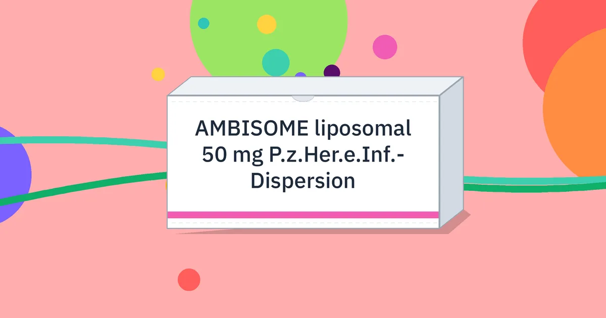 Symbolbild: Packung mit der Aufschrift AMBISOME liposomal 50 mg P.z.Her.e.Inf.-Dispersion (PZN 16855821) – Verfügbarkeit und Bezug in Apotheken in Frankfurt am Main