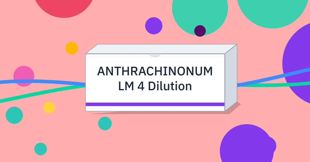 Symbolbild: Packung mit der Aufschrift ANTHRACHINONUM LM 4 Dilution (PZN 13370678) – Verfügbarkeit und Bezug in Apotheken in Frankfurt am Main