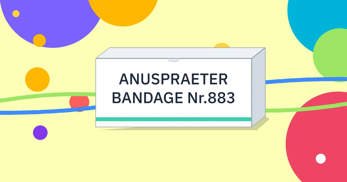 Symbolbild: Packung mit der Aufschrift ANUSPRAETER BANDAGE Nr.883 (PZN 01960831) – Verfügbarkeit und Bezug in Apotheken in Frankfurt am Main