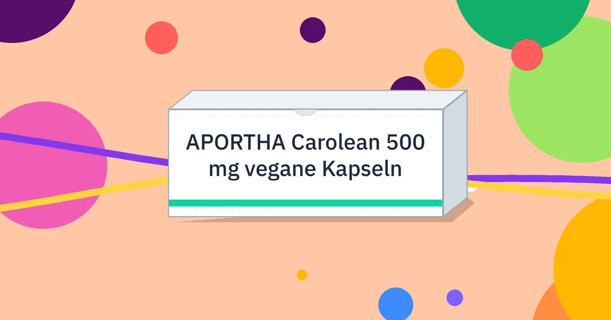 Symbolbild: Packung mit der Aufschrift APORTHA Carolean 500 mg vegane Kapseln (PZN 19192657) – Verfügbarkeit und Bezug in Apotheken in Frankfurt am Main